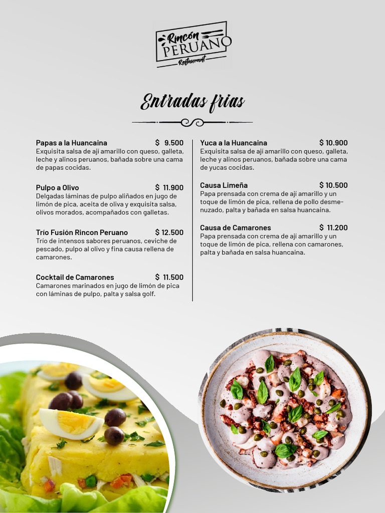 Menú del Rincón Peruano | PDF | Mariscos | Salsa