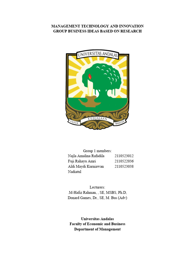 Group 1 Assignment 2 Management Technology And Innovation Pdf 4592