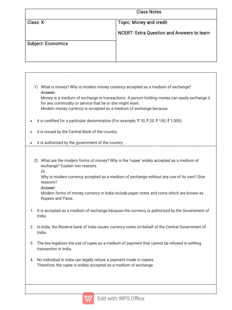 CBSE Class 10 Economics | PDF | Money | Finance & Money Management