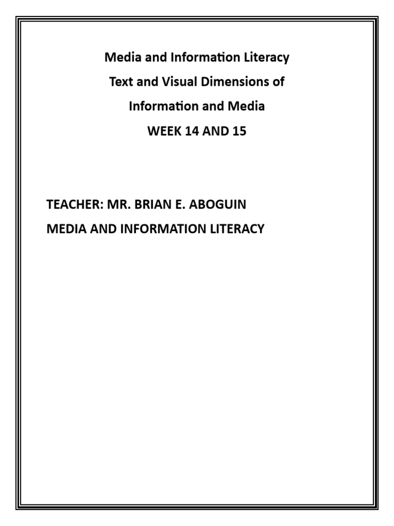 Media and Information Literacy - WEEK 14 AND 15 MODULE | PDF ...