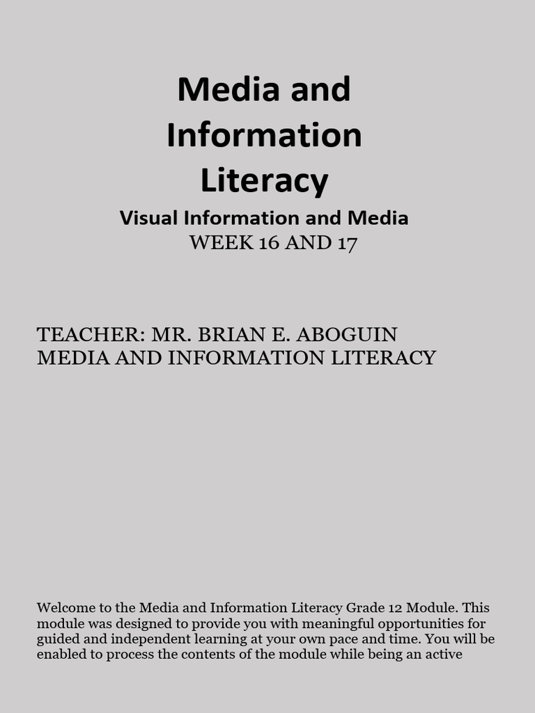 Media and Information Literacy - WEEK 16 AND 17 MODULE | PDF