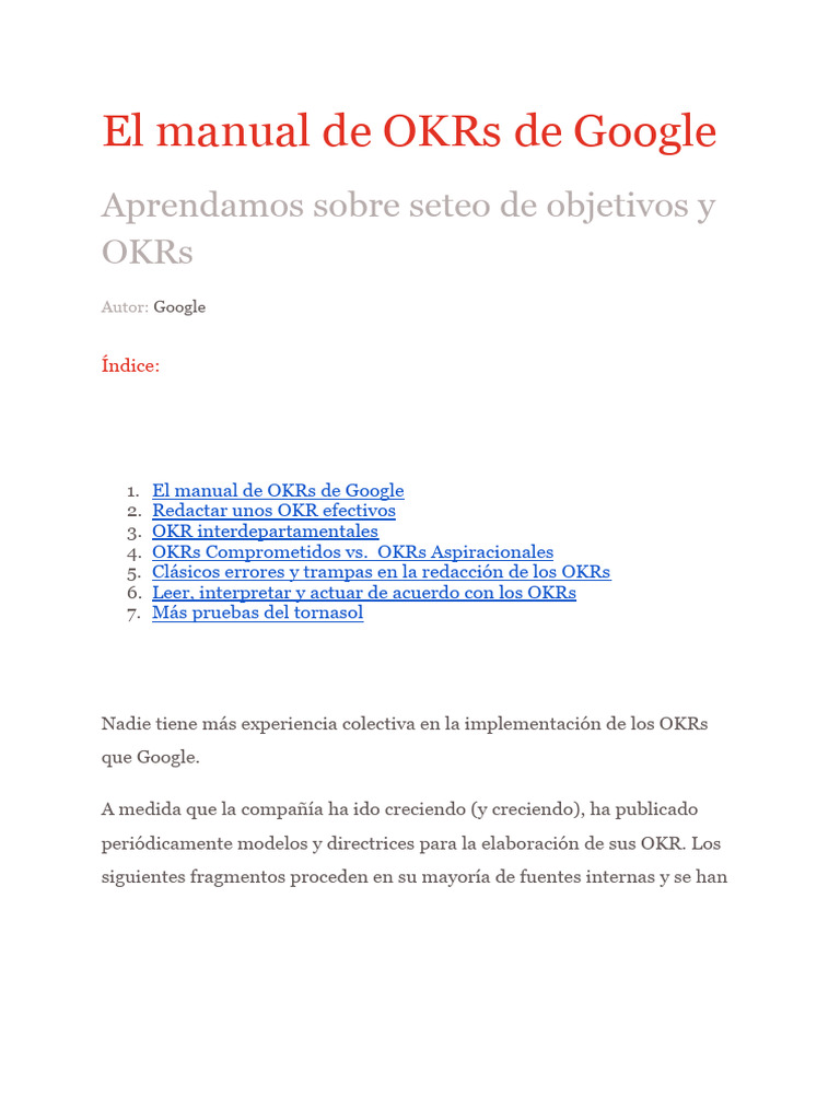 El Manual de Los OKR de Google | PDF