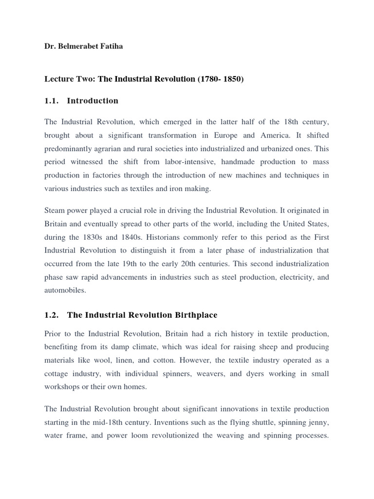 Ascc L2lecture Two The Industrial Revolution 1 Pdf Industrial