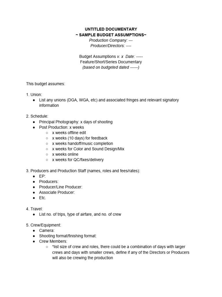 Budget Assumptions Sample | PDF | Business
