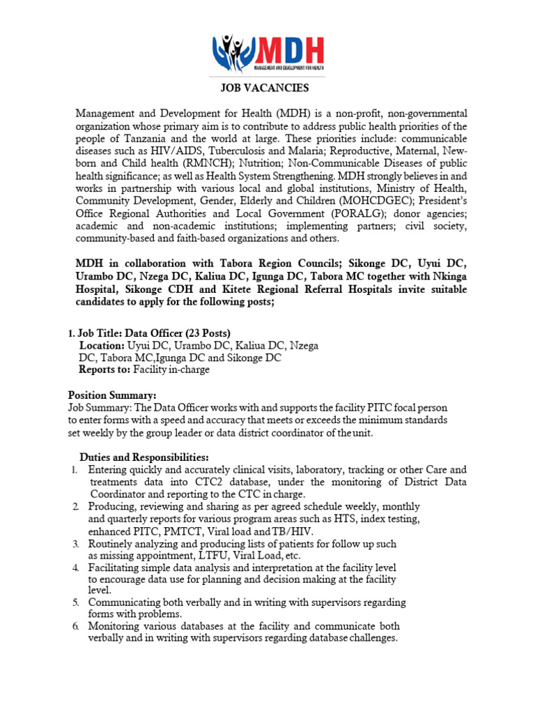 MDH Tabora Job Advert Dec 2023 | PDF | Nursing | Patient