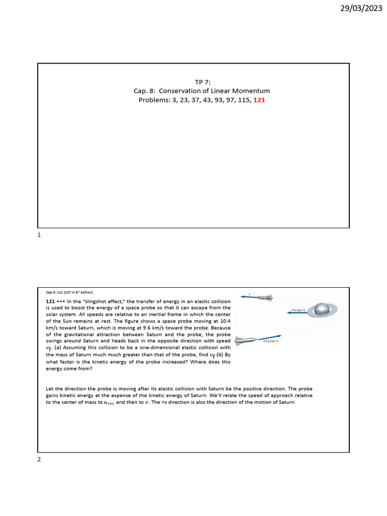 TP 7: Cap. 8: Conservation of Linear Momentum Problems: 3, 23, 37, 43, 93, 97, 115 | PDF