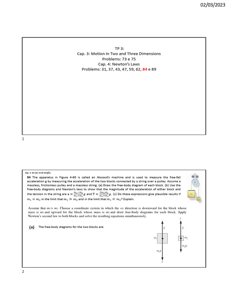 TP 3: Cap. 3: Motion in Two and Three Dimensions Problems: 73 e 75 Cap ...