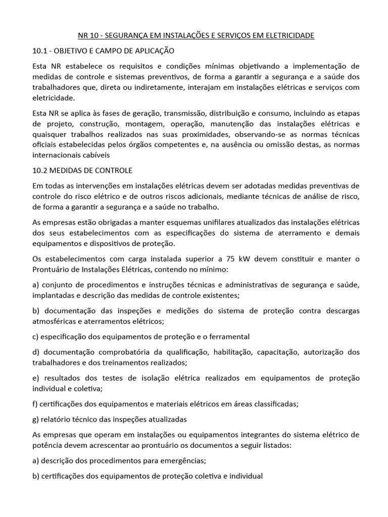 NR 10 - Resumo | PDF | Computadores | Tecnologia e Engenharia