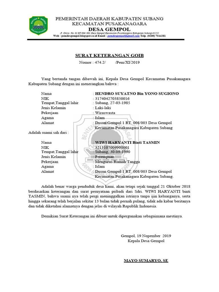 Surat Keterangan Goib | PDF