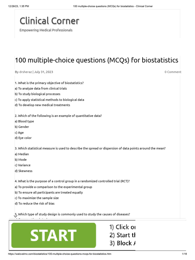 100 Multiple-Choice Questions (MCQS) For Biostatistics - Clinical ... 100 Multiple-Choice Questions (MCQS) For Biostatistics - Clinical ...
