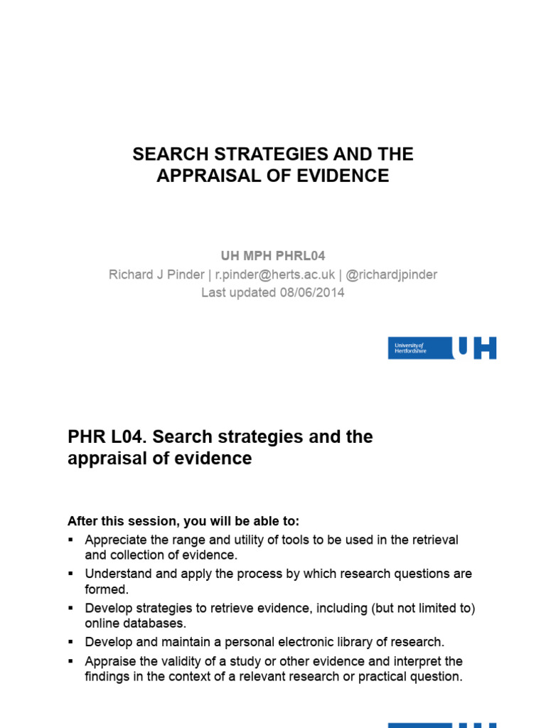 Week 1 Search Strategy and Evidence Based SLIDES | PDF