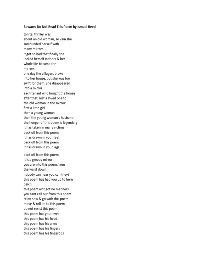 Beware Do Not Read This Poem by Ismael Reed | PDF