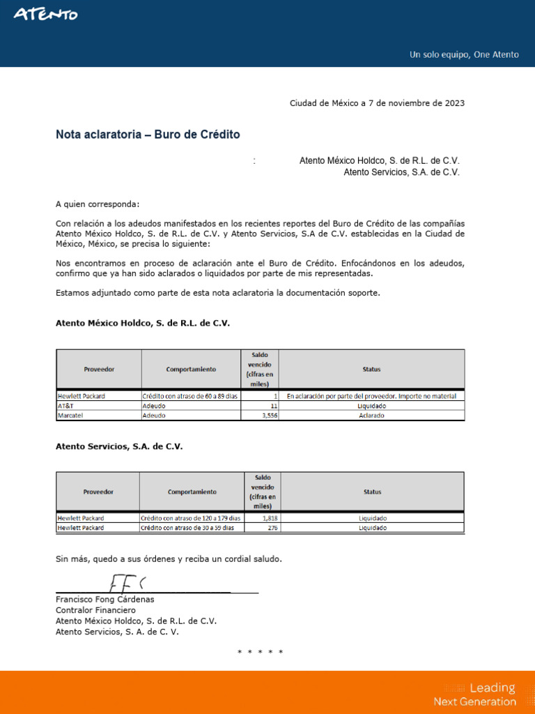 Carta Buro de Credito 2 - Signed | PDF