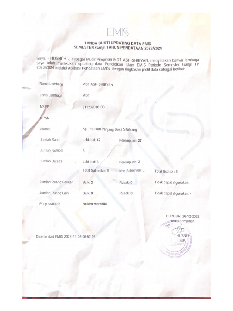 Tanda Bukti Updating Data Emis | PDF