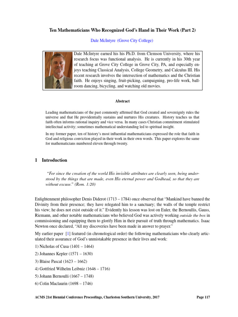 Ten Mathematicians Who Recognized Gods Hand in Their Work (Part | PDF