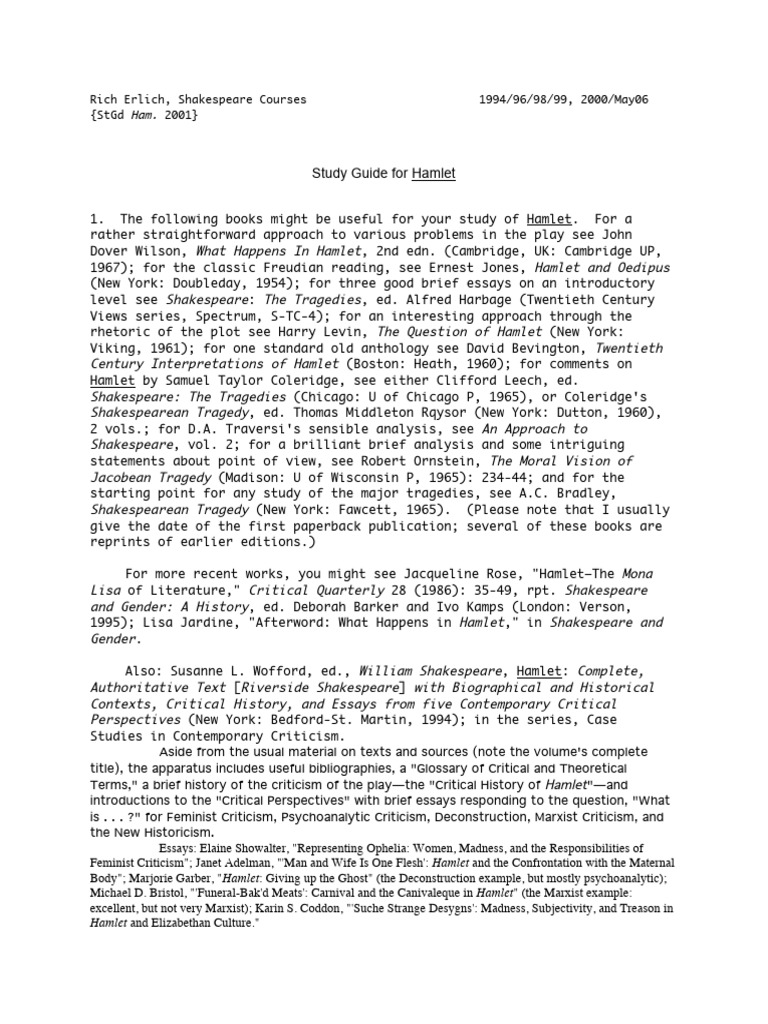 Study Guide For Shakespeares HAMLET | PDF | Hamlet