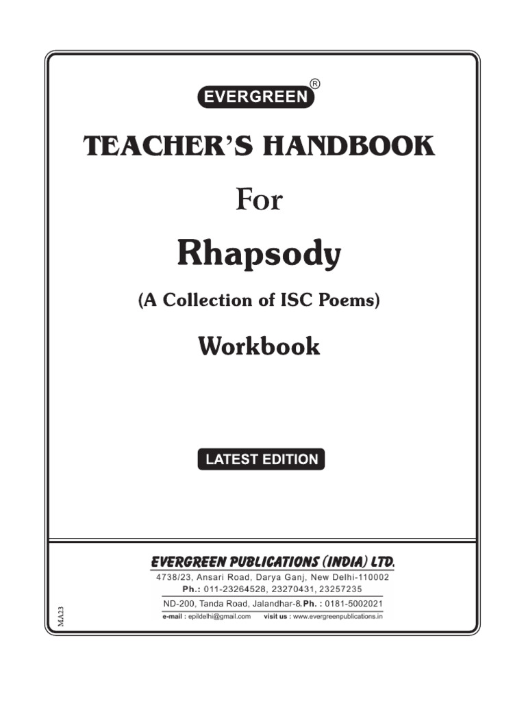 Rhapsody A Collection of Isc Poems - Workbook 11 | PDF