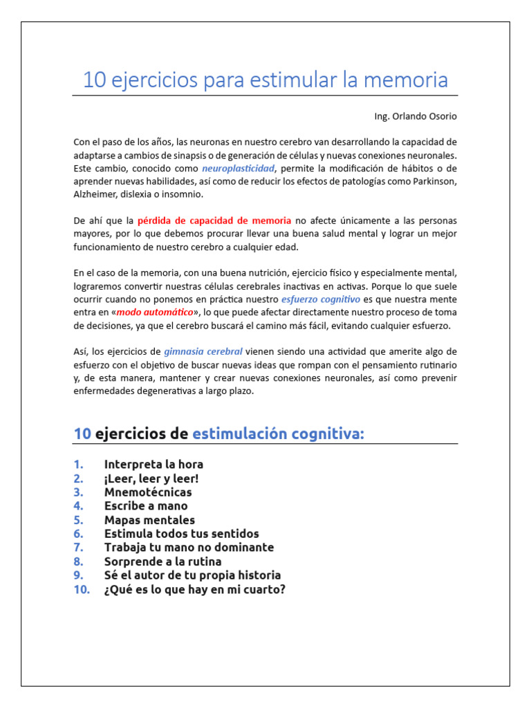 10 Ejercicios para Estimular La Memoria | PDF | Memoria | Mente