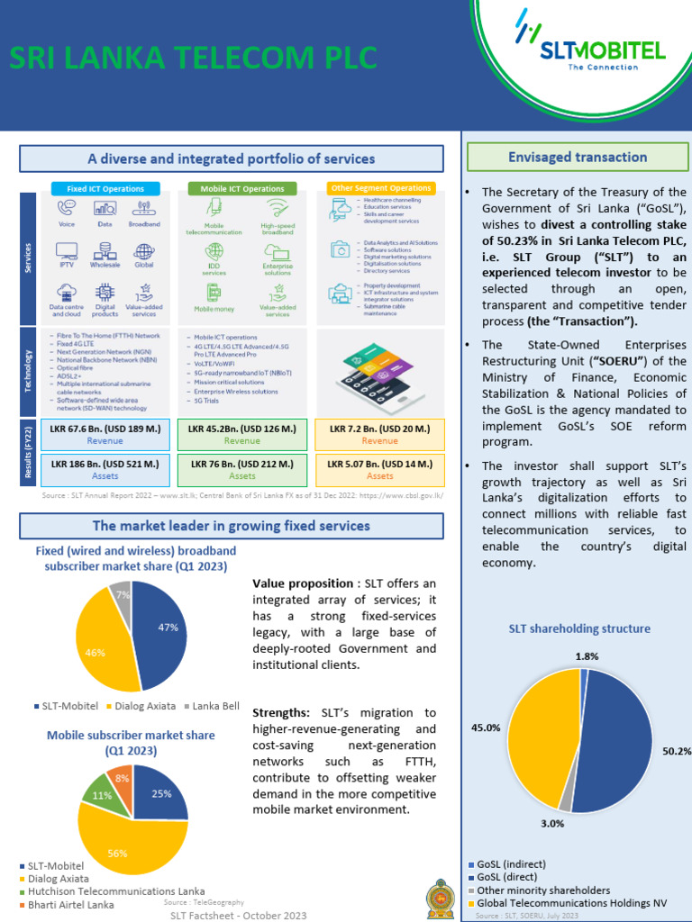 SLTL Company Info - Sri Lanka Telecom 2023 | PDF | Inflation | Austerity