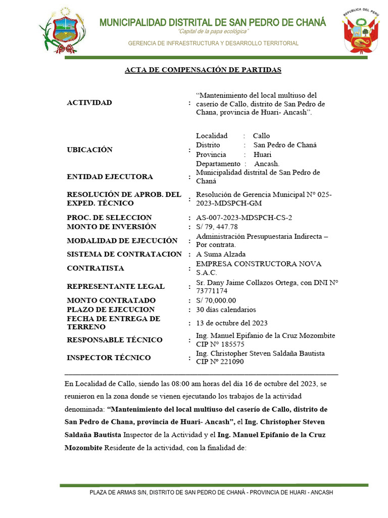 Acta de Compensación de Partidas | PDF