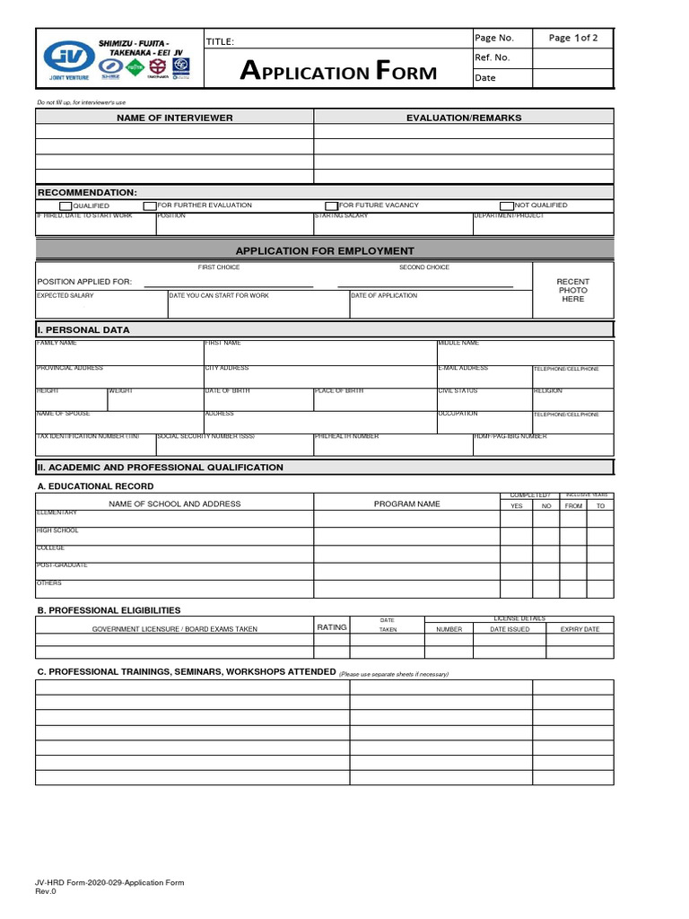 JV-HRD Form-2020-029-Application Form | PDF | Disability