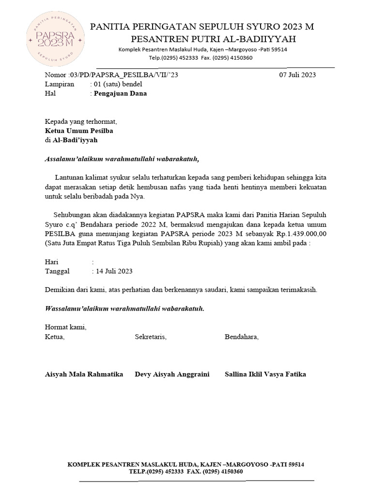 Contoh Surat Pengajuan Dana | PDF