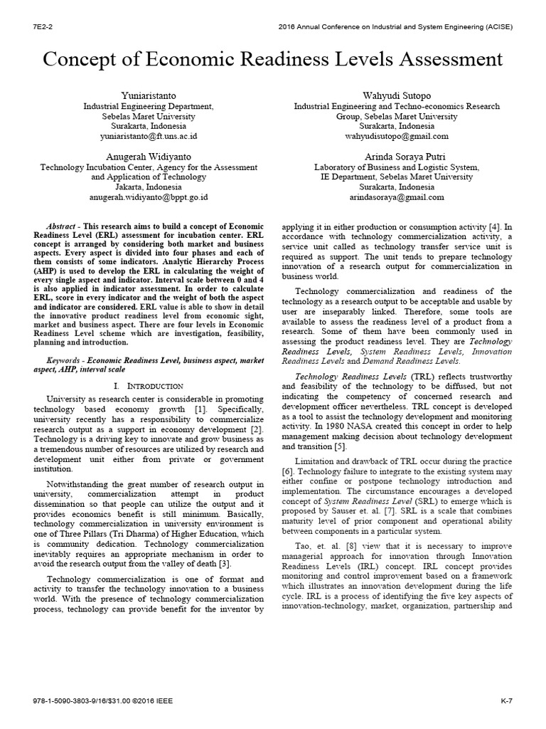 Economic Readiness Levels Assessment | PDF | Innovation | Validity ...