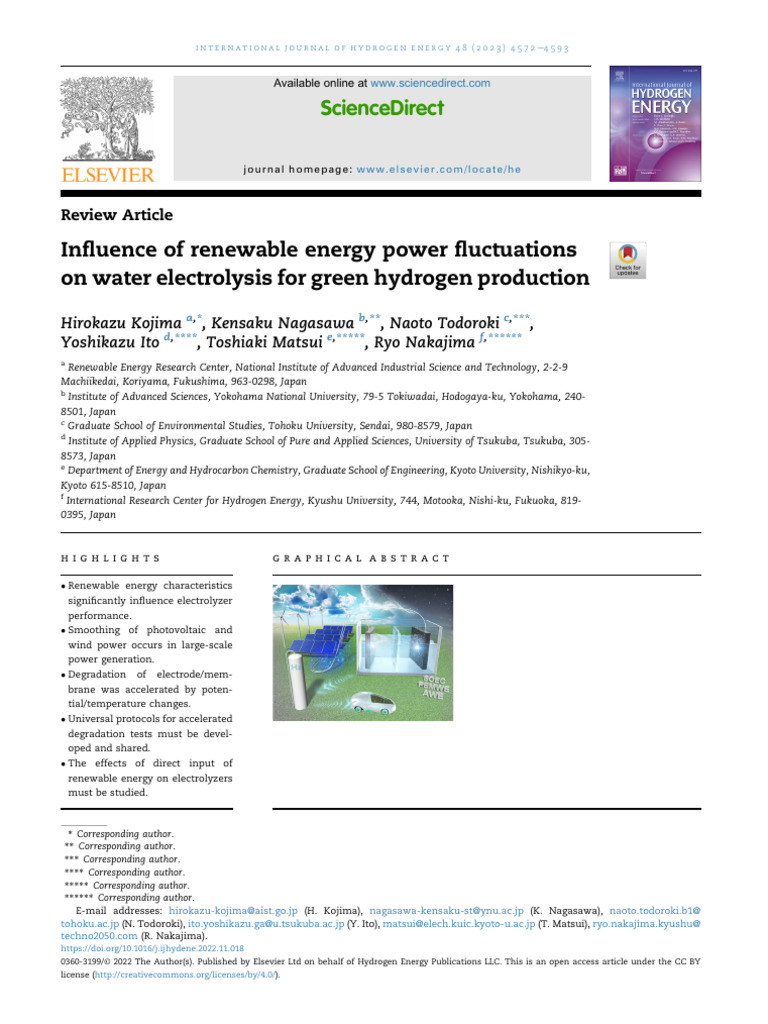 Influence of Renewable Energy Power Fluctuations On Water Electrolysis ...