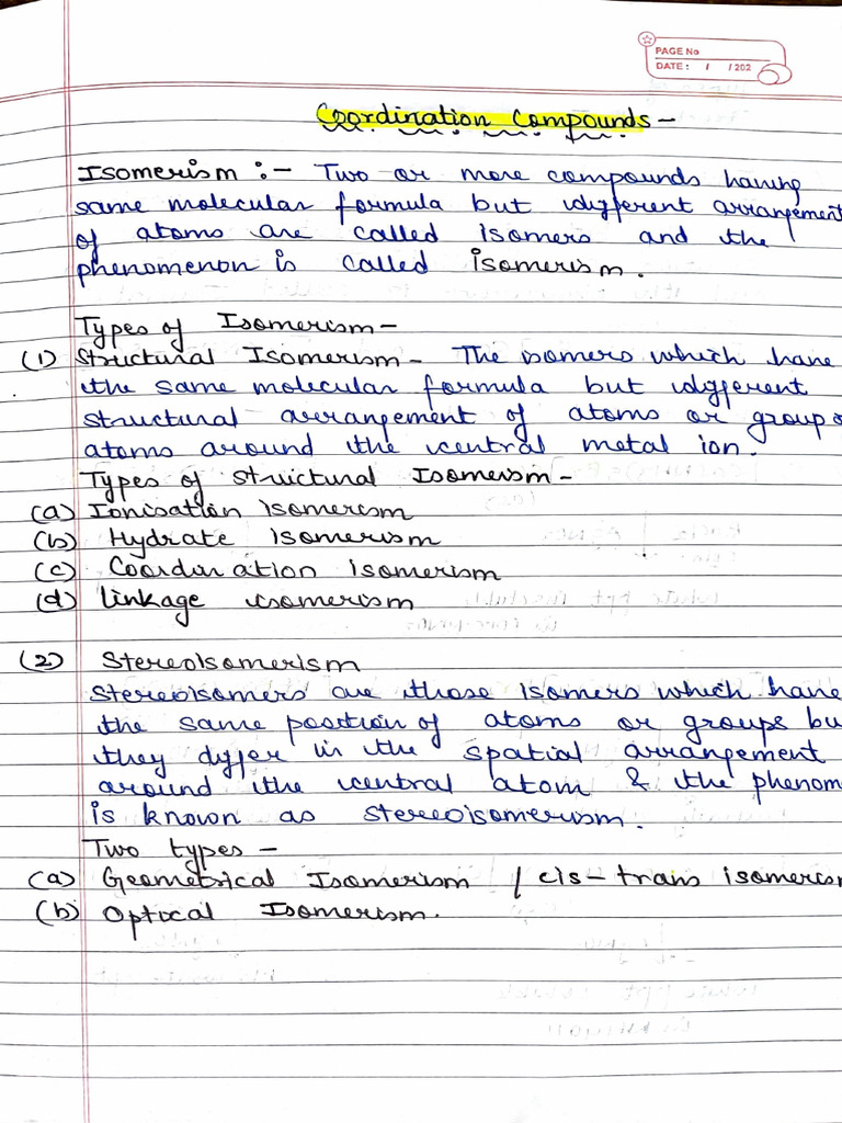 Isomerism in Coordination Compounds | PDF