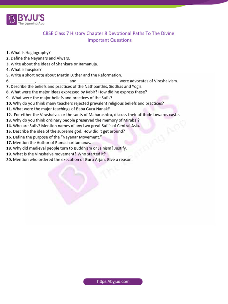 CBSE Class 7 History Chapter 8 Devotional Paths To The Divine Important ...