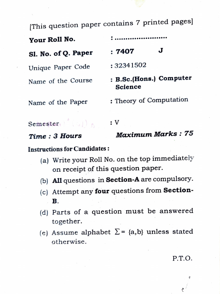 TOC Paper 3 | PDF | Theoretical Computer Science | Linguistics