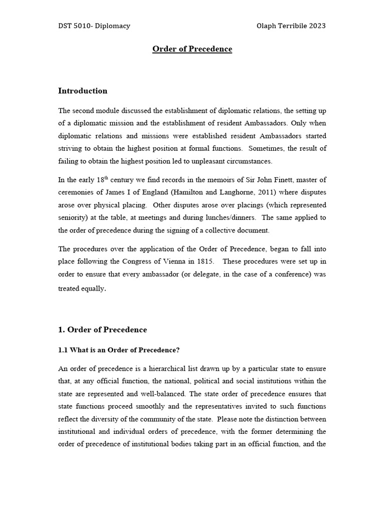 Understanding Diplomatic Precedence | PDF