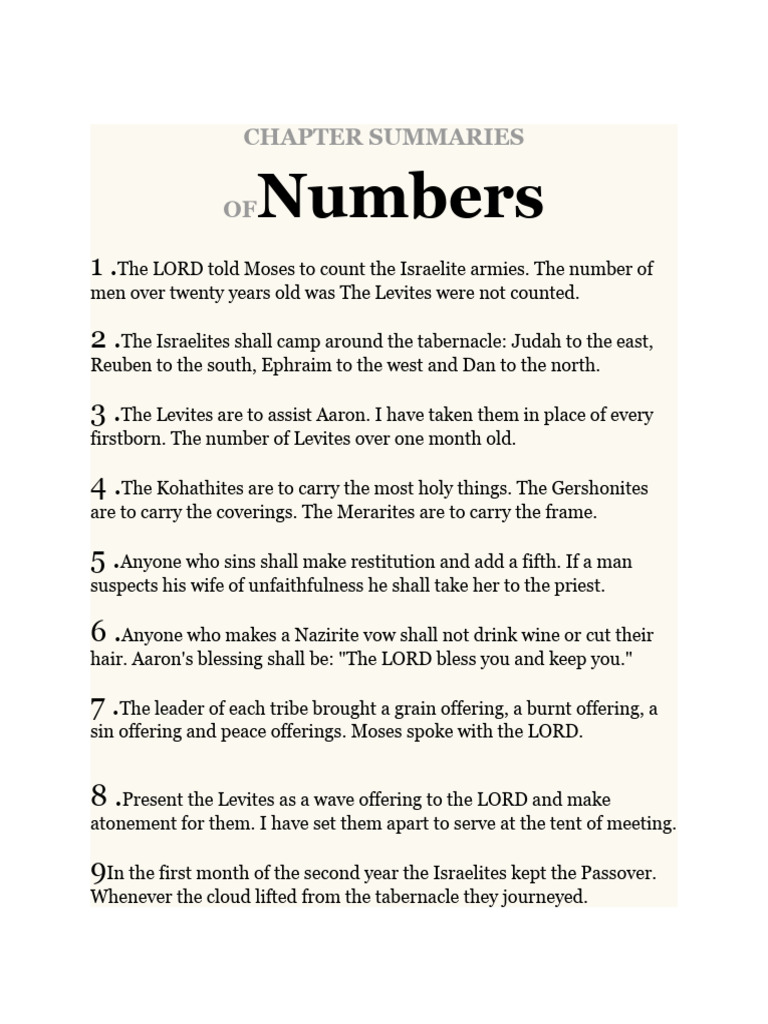 CHAPTER SUMMARIES OFNumbers | PDF | Aaron | Torah