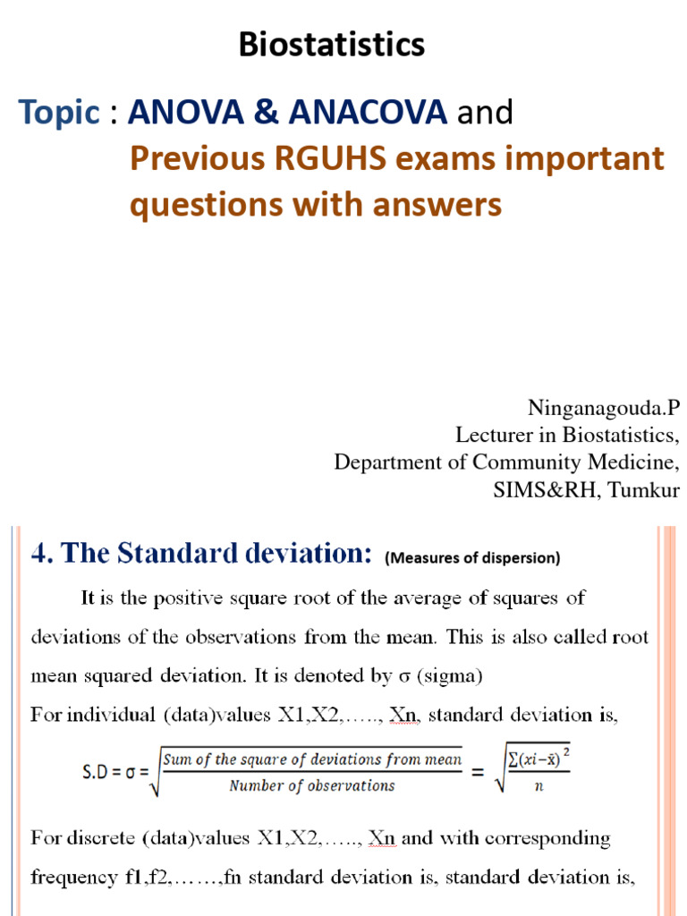 ANOVA & ANACOVA and Previous RGUHS Questions With Answers | PDF | Statistics | Statistical ...