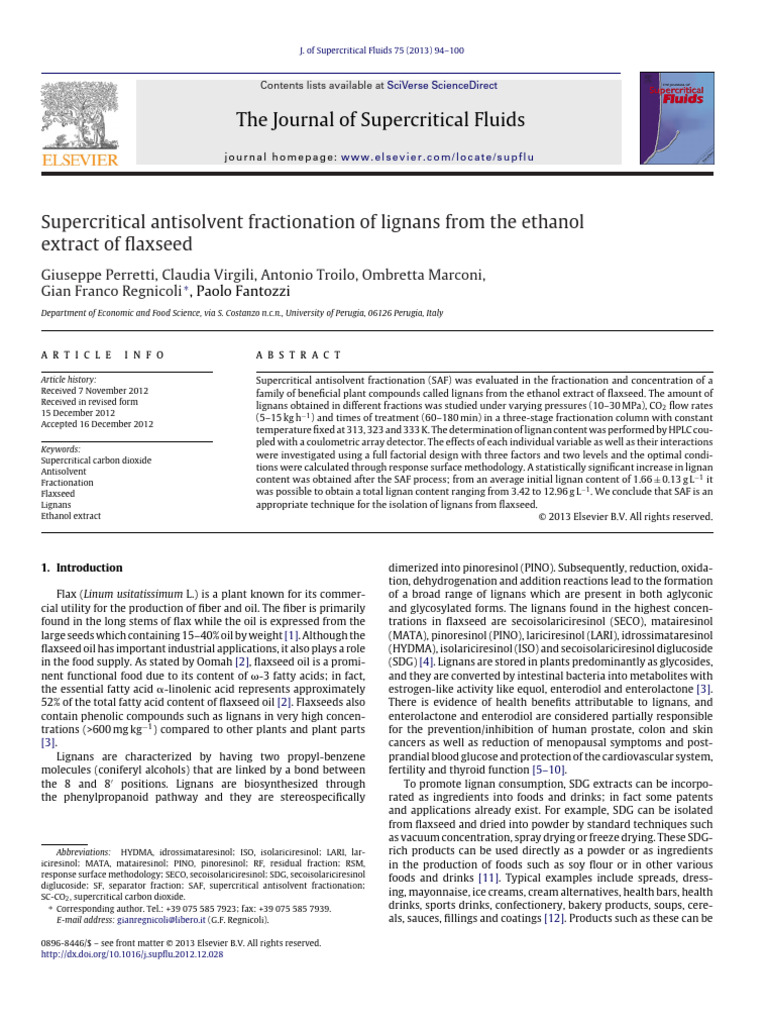 Supercritical Antisolvent Fractionation of Lignans From The Ethanol ...