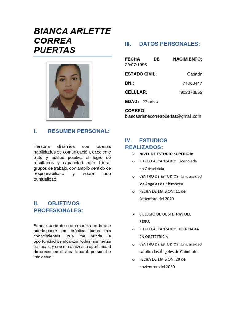 CV BIANCA CORREA 2023oficial | PDF | Partería | Salud pública