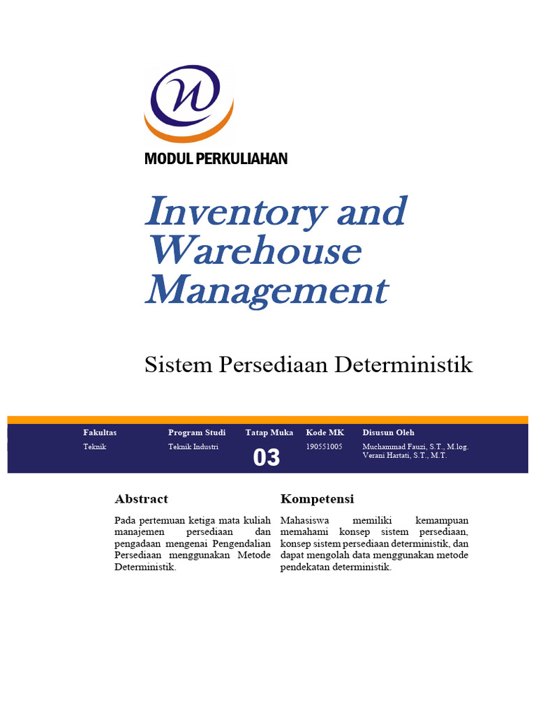Modul IWM - 3 - Sistem Persediaan Deterministik | PDF | Pengelolaan Keuangan & Uang