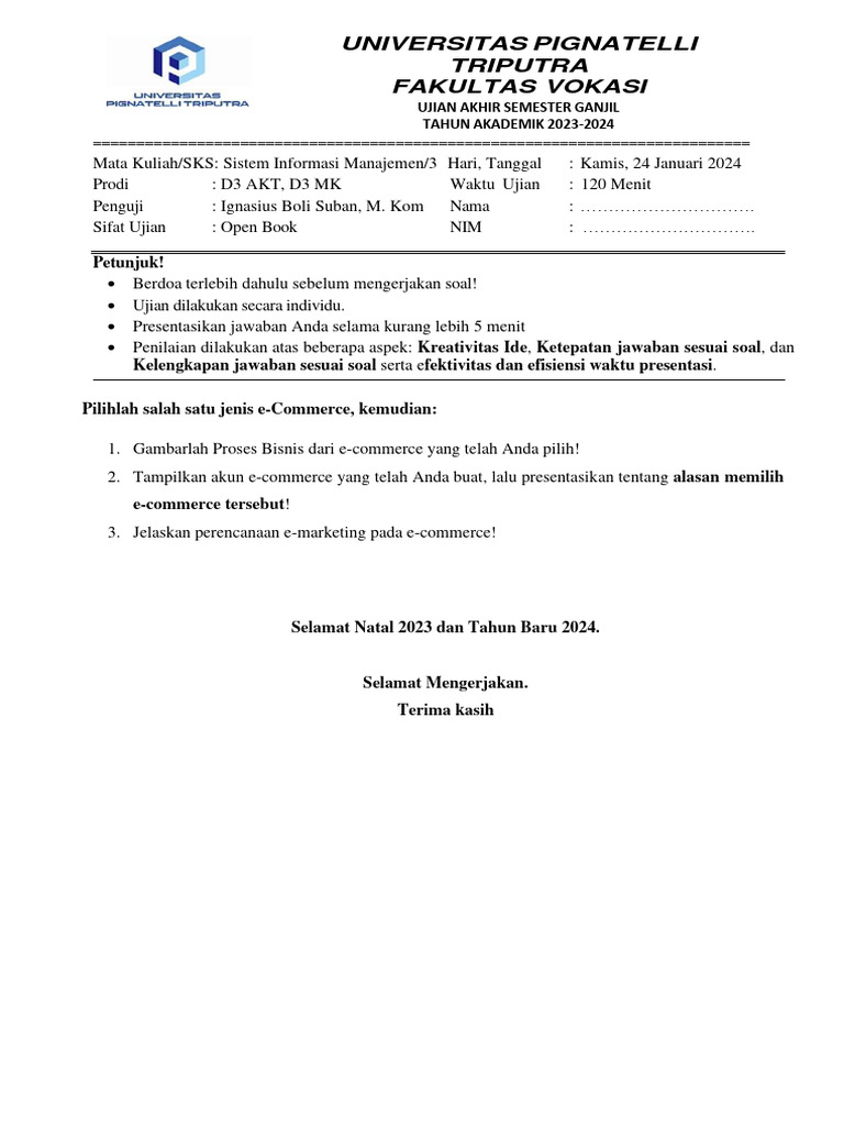 Soal UAS - Ganjil - 2023 - 2024-FVO - SIM | PDF | Karier & Perkembangan