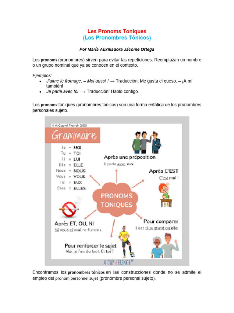 Les Pronoms Toniques en Français | PDF | Études des langues étrangères