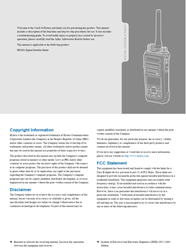 Hytera PD562i Digital Portable Radio Owners Manual | PDF | Electromagnetic Interference ...