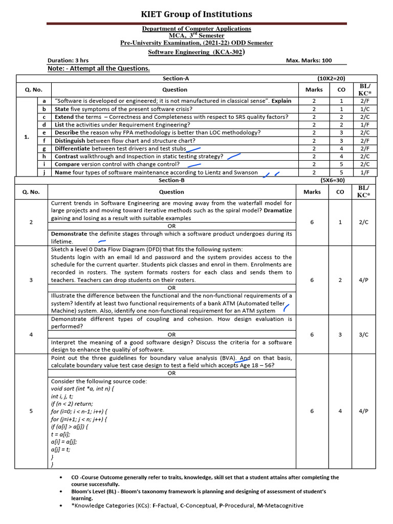 2021-22 - KCA 302 - PUE Paper | PDF | Teaching Methods & Materials | Computers
