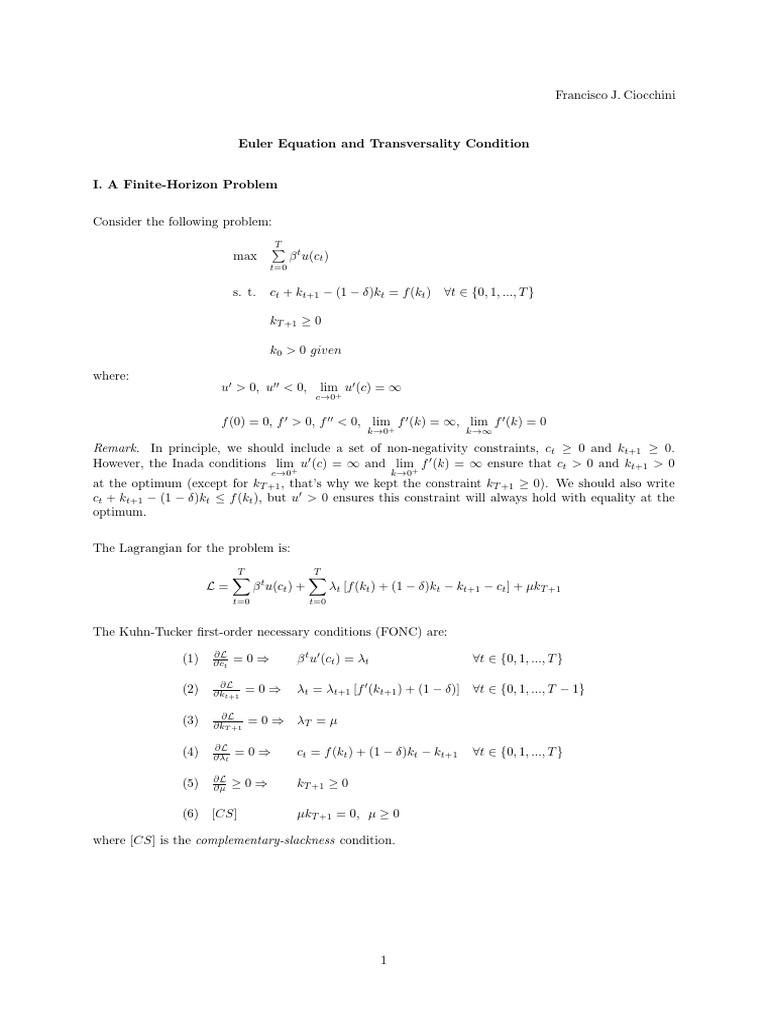 2 B - Ecuacion de Euler Y Condicion de Transversalidad | PDF | Mathematical Optimization ...