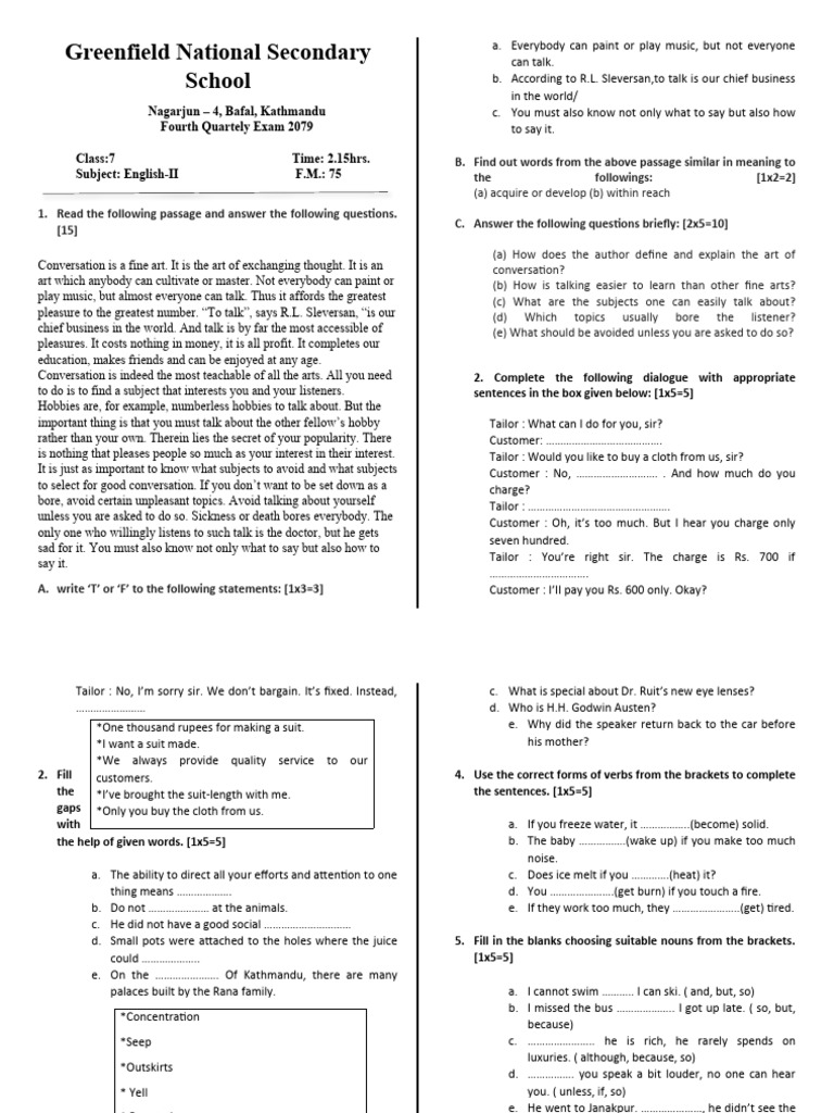 Class 7 Eng 2 | PDF | Linguistics
