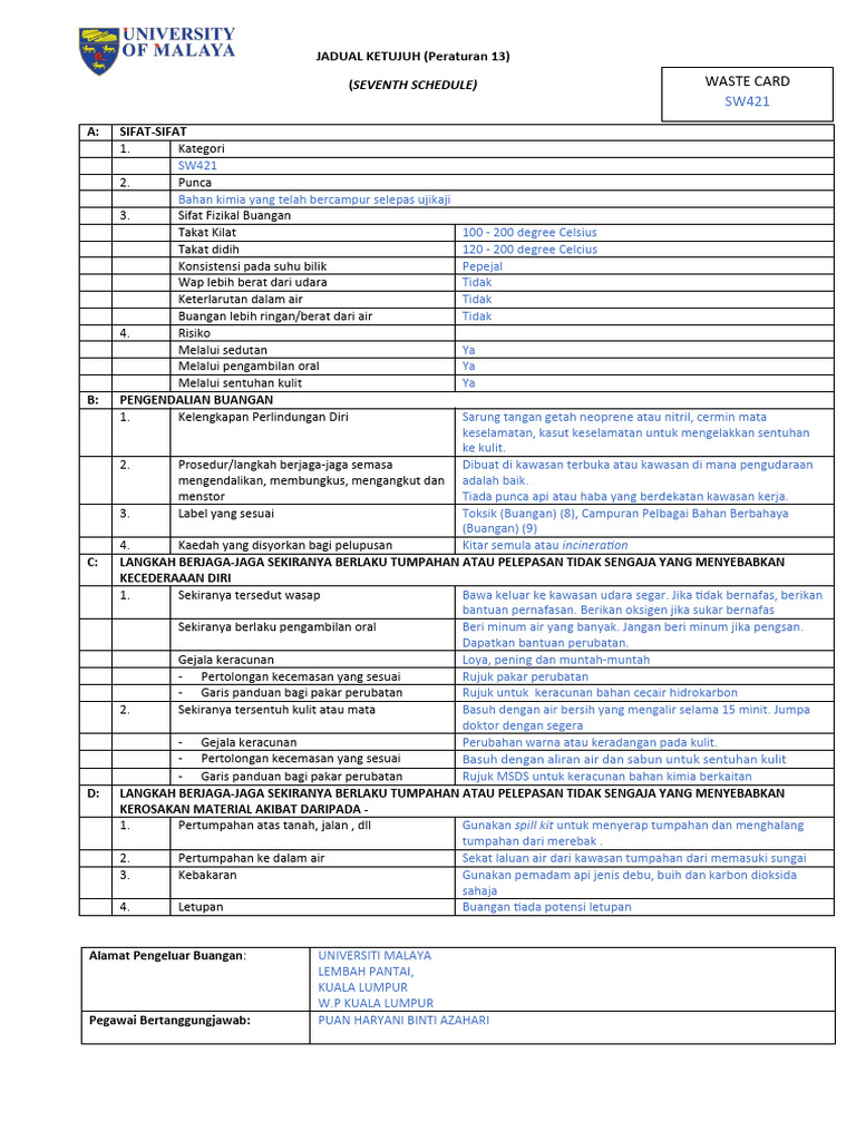 Seventh Schedule - Waste Card | PDF | Kesehatan Holistik
