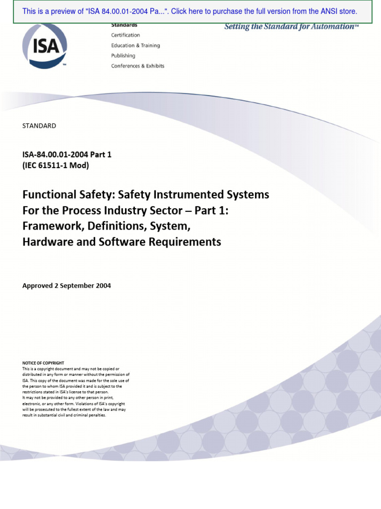Preview - ISA+84 00 01-2004+part+1+ (IEC+61511-1+Mod) +2004 | PDF