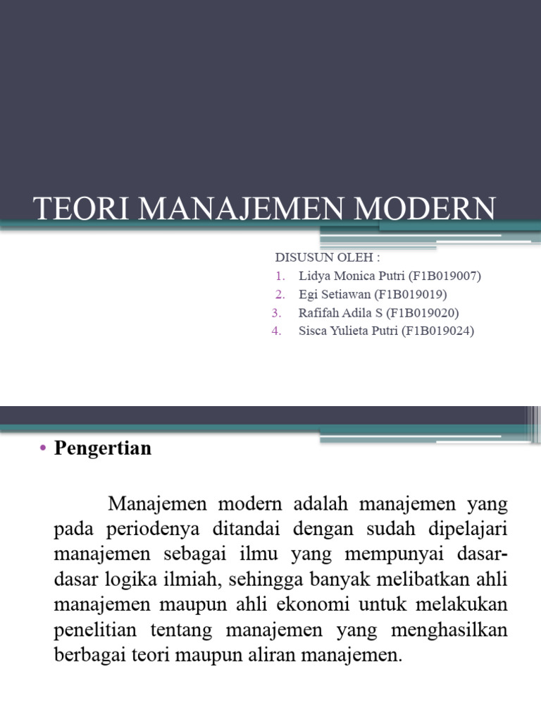 Teori Manajemen Modern | PDF | Karier & Perkembangan