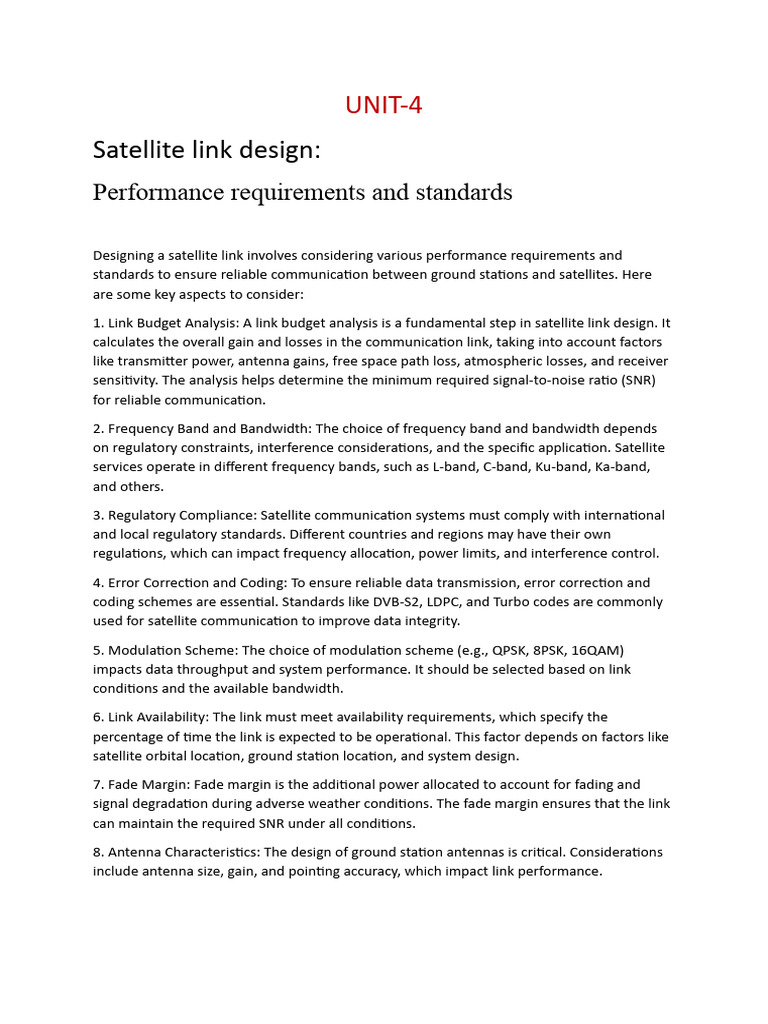 Sat Com Notes For Unit-IV | PDF | Communications Satellite | Quality Of ...