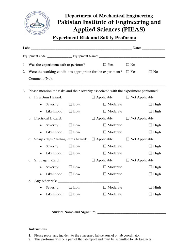Experiment Risk and Safety Proforma | PDF