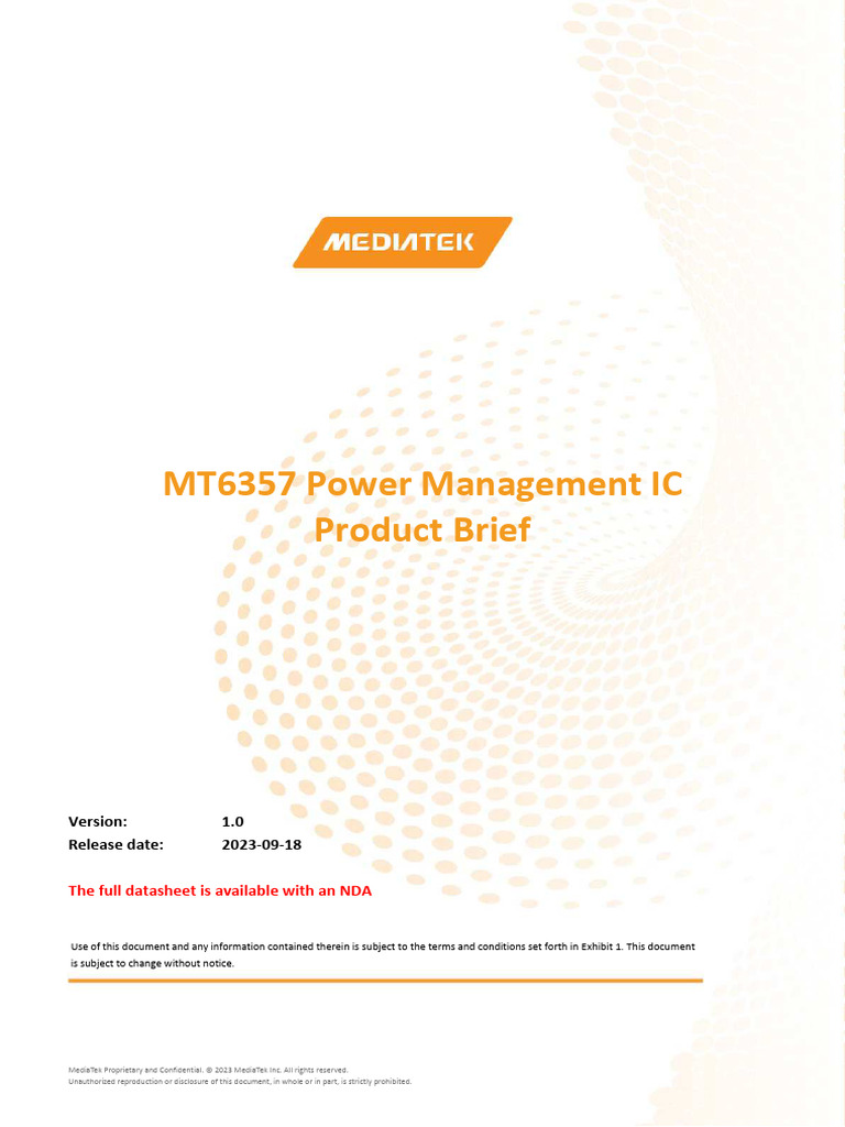 MediaTek MTK MT6357 Product Brief v1 0 | PDF | Battery Charger | Computing