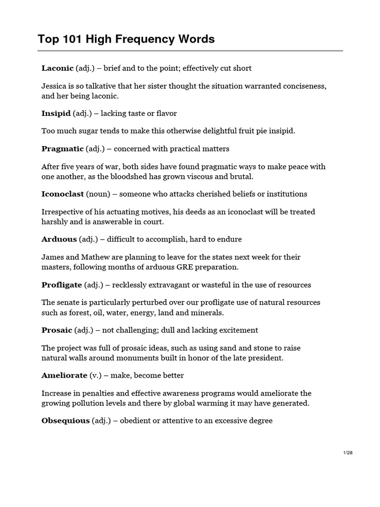 Top 101 High Frequency Words | PDF | Adjective